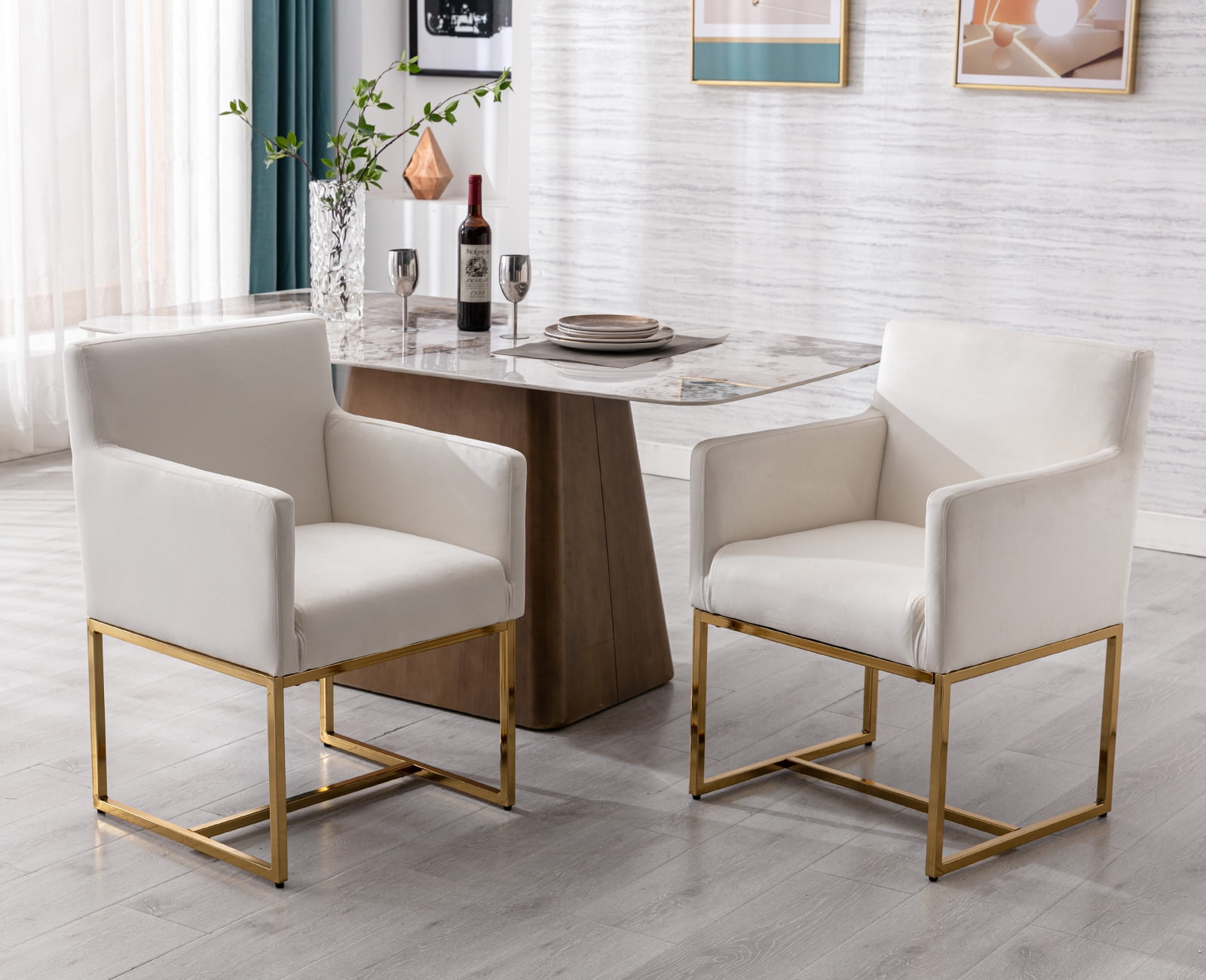 Guyou Modern Velvet Upholstered Dining Chairs Set of 2, Kitchen Chairs ...