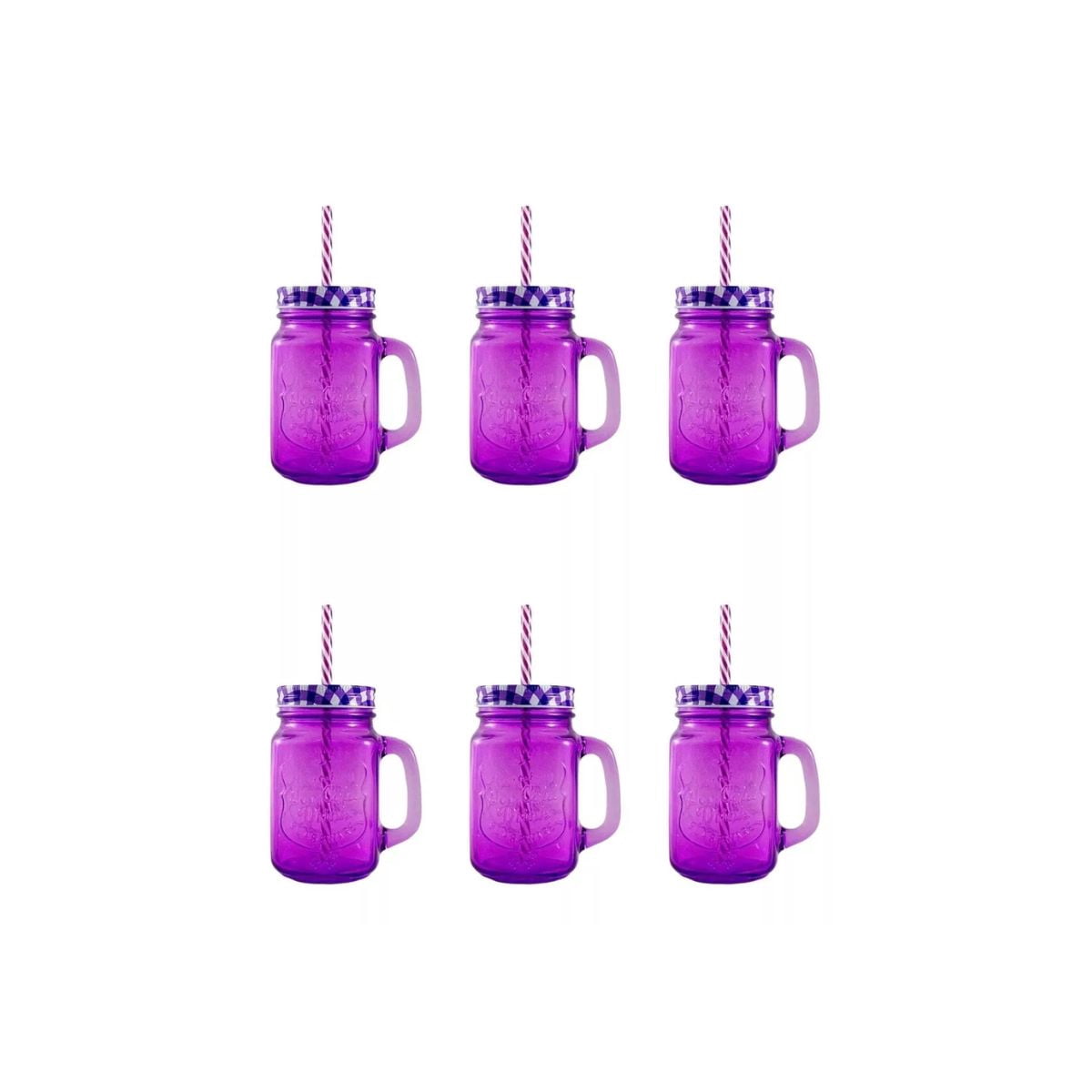 6pz Vaso Vidrio Mason Jar Drink Grabado Color Morado Con Popote 473ml ...