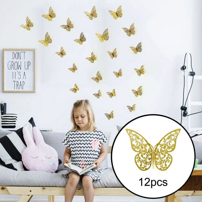 Huayishang Clearance 3D Hollow Butterfly Wall Sticker Home Decoration Cardboard Butterfly Hollow Gold Hd003 Home Wall Stickers Clearance Sale 12