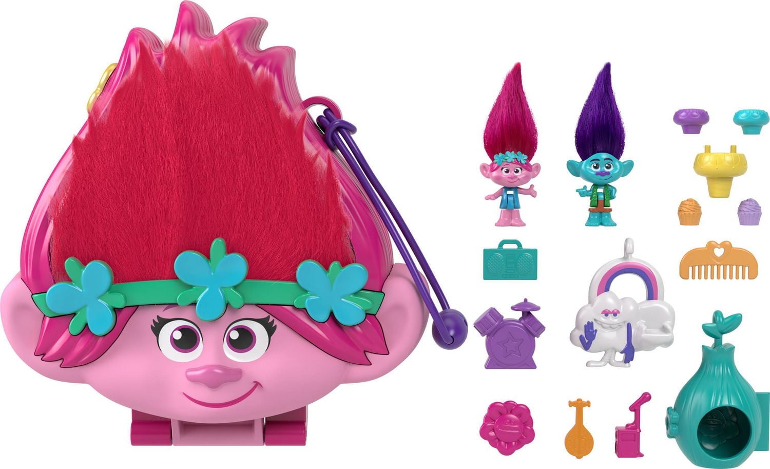 Polly Pocket & DreamWorks Trolls Compact Playset with Poppy & Branch ...