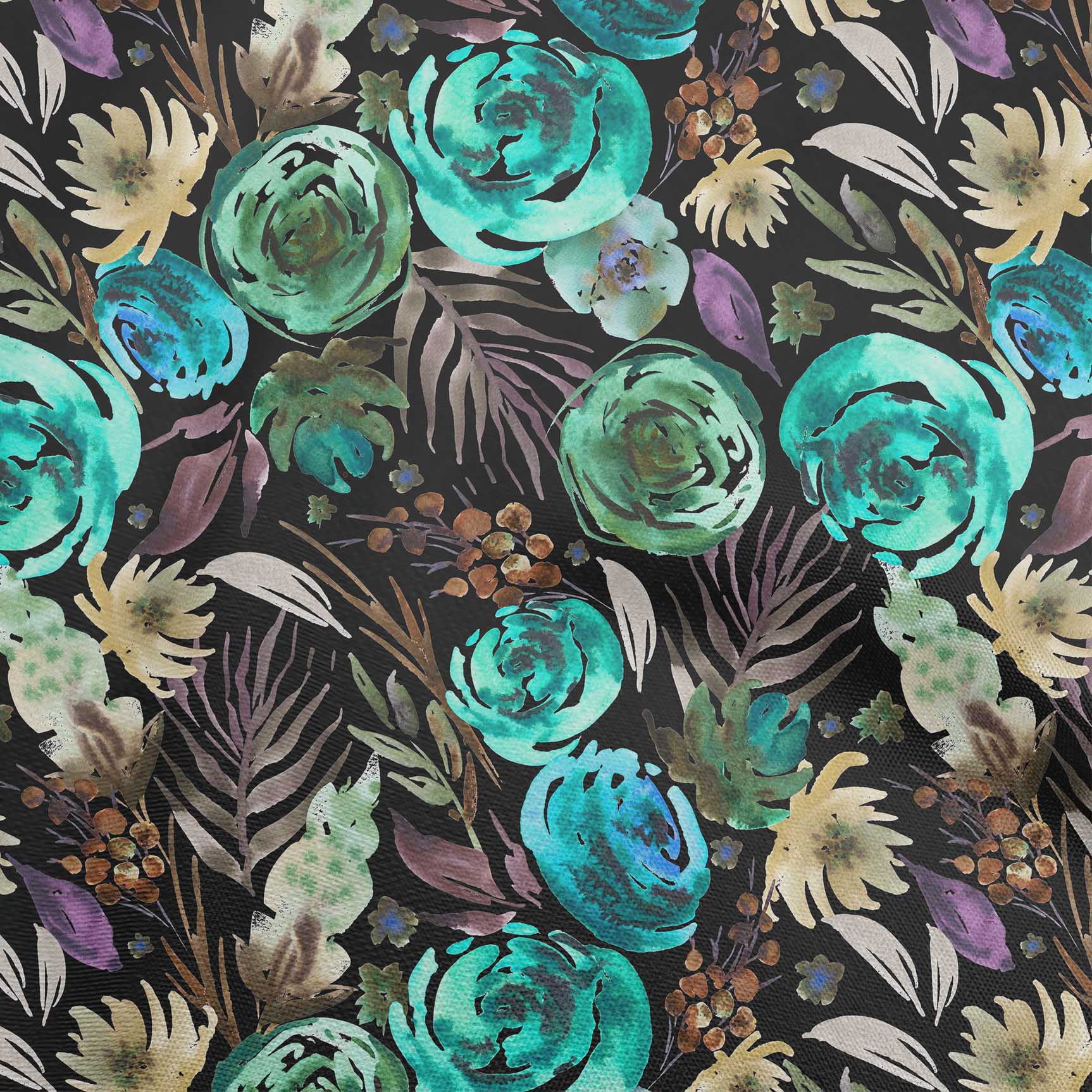 oneOone Cotton Poplin Turquoise Green Fabric Florals Dress Material ...