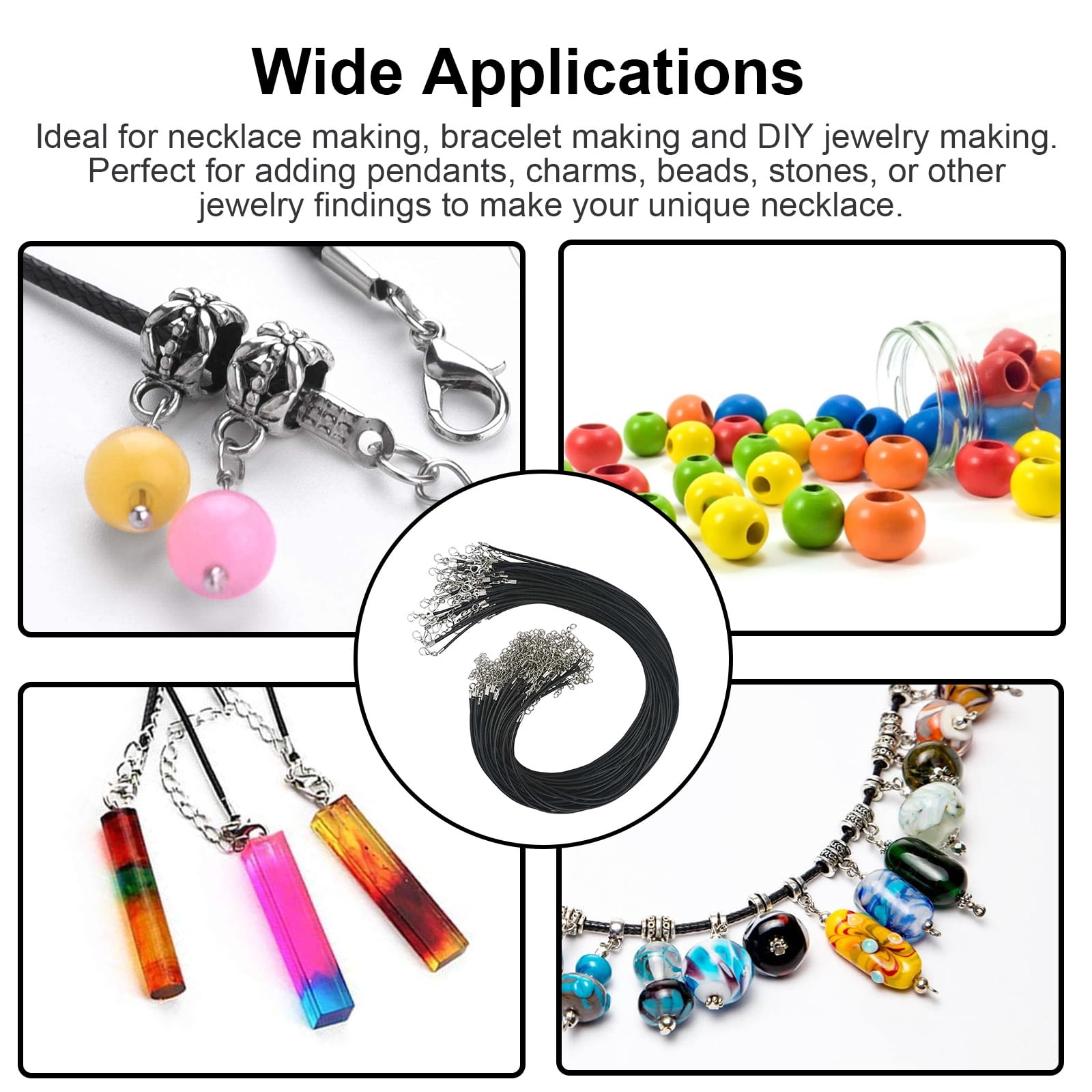 TSV 50pcs Black Waxed Necklace Cord with Clasp, 1.5mm Braided Leather ...