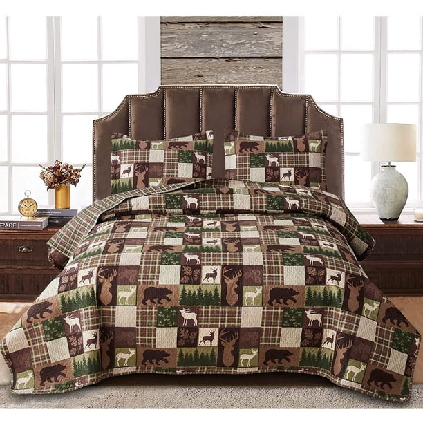 Green Essen Rustic Quilt Sets Queen/Full Size Moose Bear Bedding ...