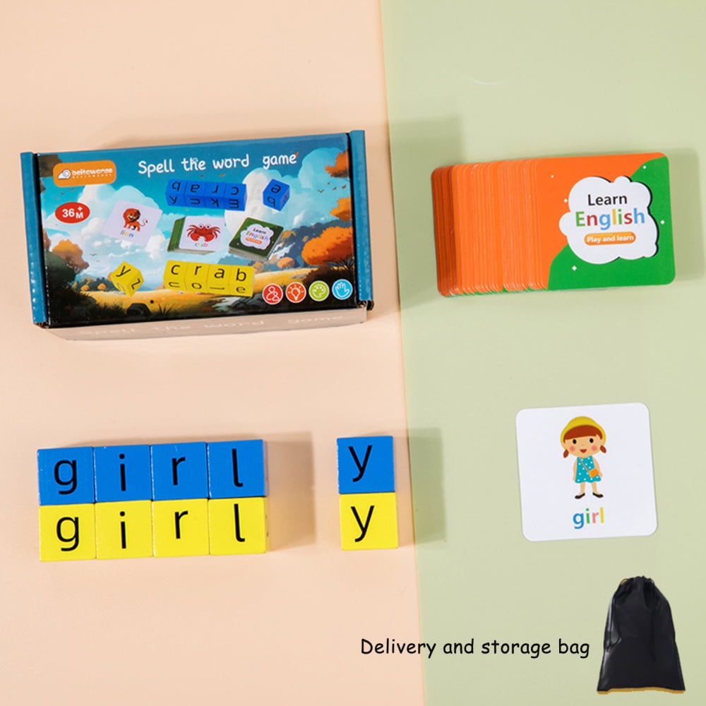 Wooden Card Word Spelling Toys Early Educational Toys Funny Montessori ...