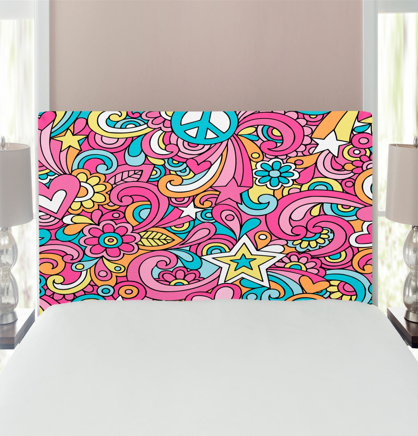 Groovy Headboard, Psychedelic Complex Funky Pastel Patterns with Stars ...