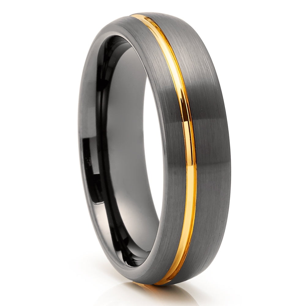 6mm Gunmetal Wedding Ring,Yellow Gold Tungsten Ring,Anniversary Ring ...