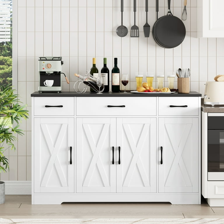 White sideboard with black handles store