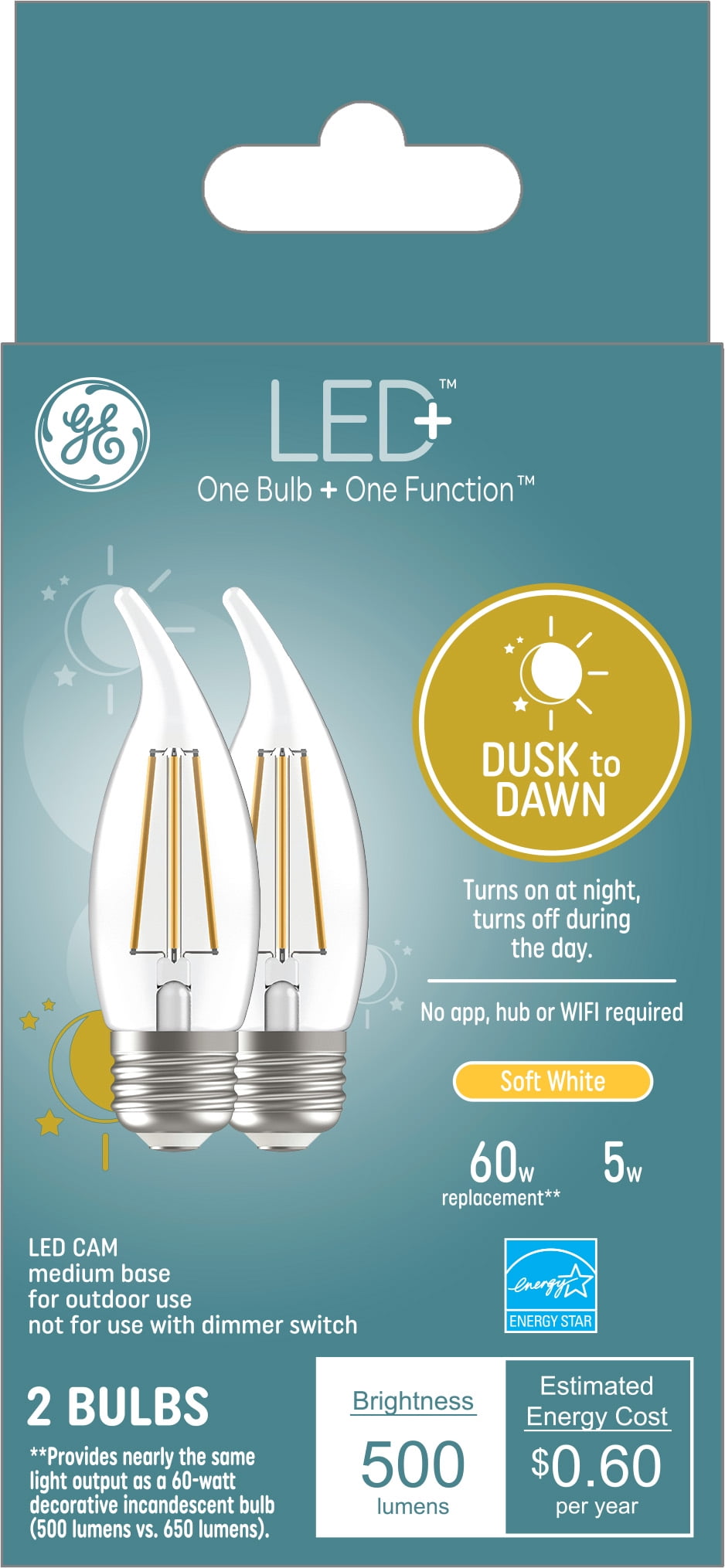 GE LED+ Dusk to Dawn LED Light Bulbs, Decorative Light Bulbs, Soft ...