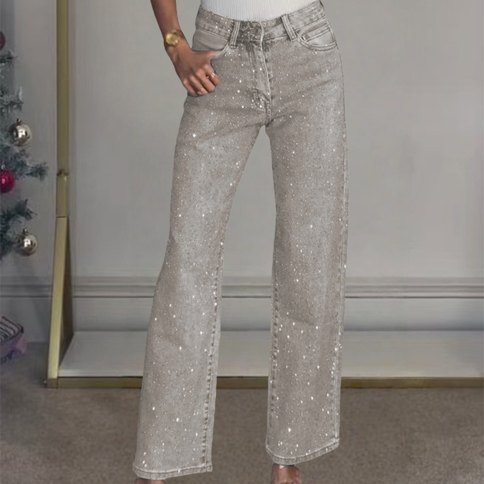 Click here for Hassda Womens High Waisted Rhinestone Jeans  Strai... prices