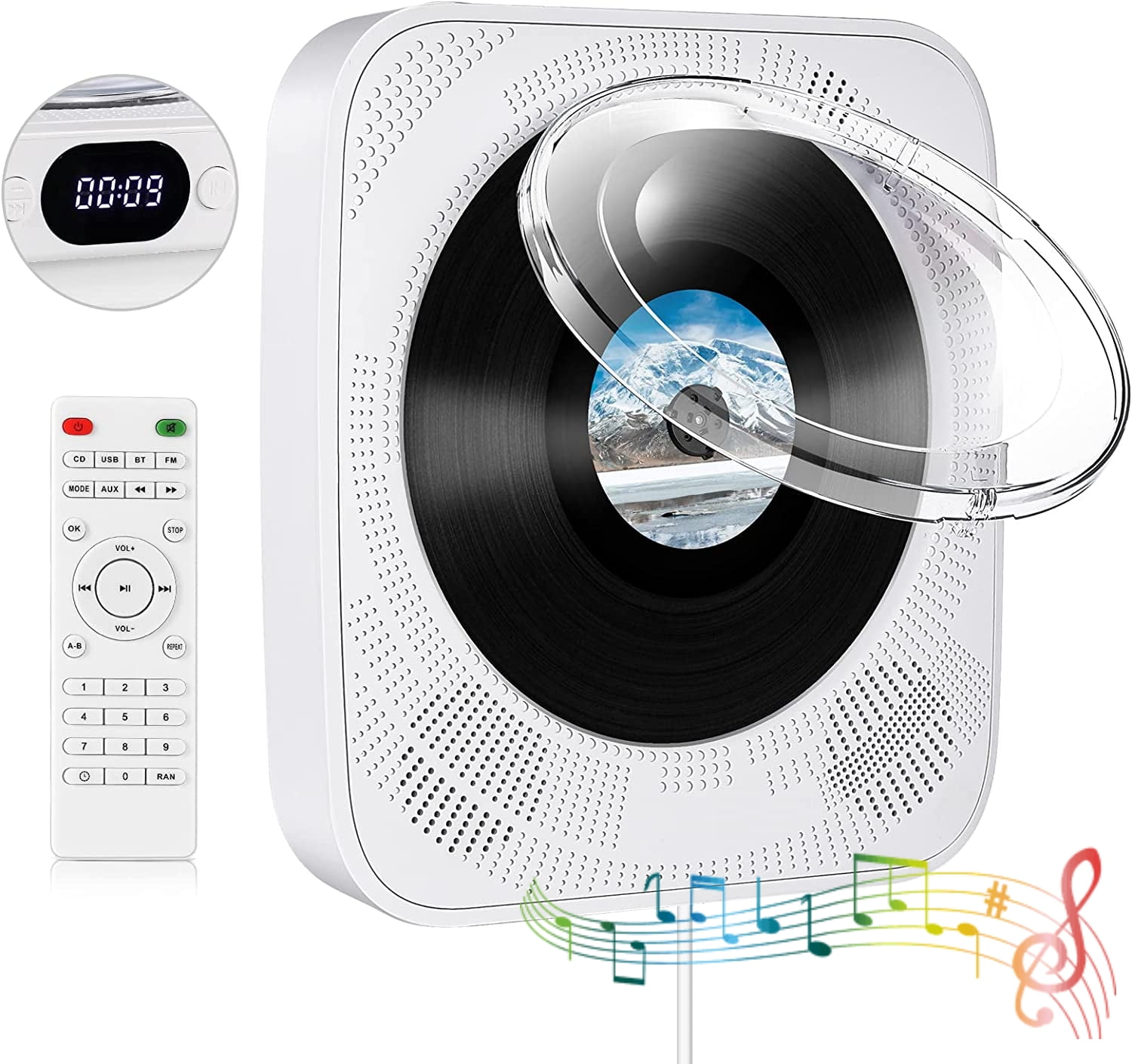 CD Player with Speakers, Bluetooth CD Player with Cover, USB Port ...