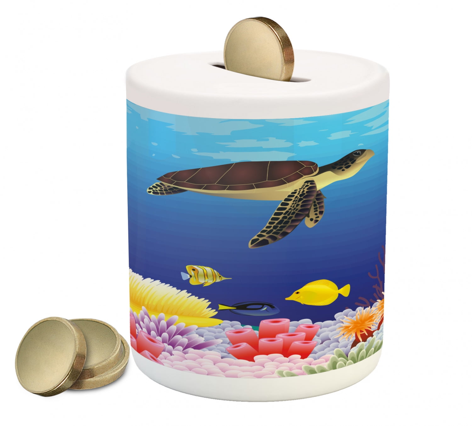Ocean Piggy Bank, Modern Cartoon Deep Sea Nautical Navy Aquarium Fish ...