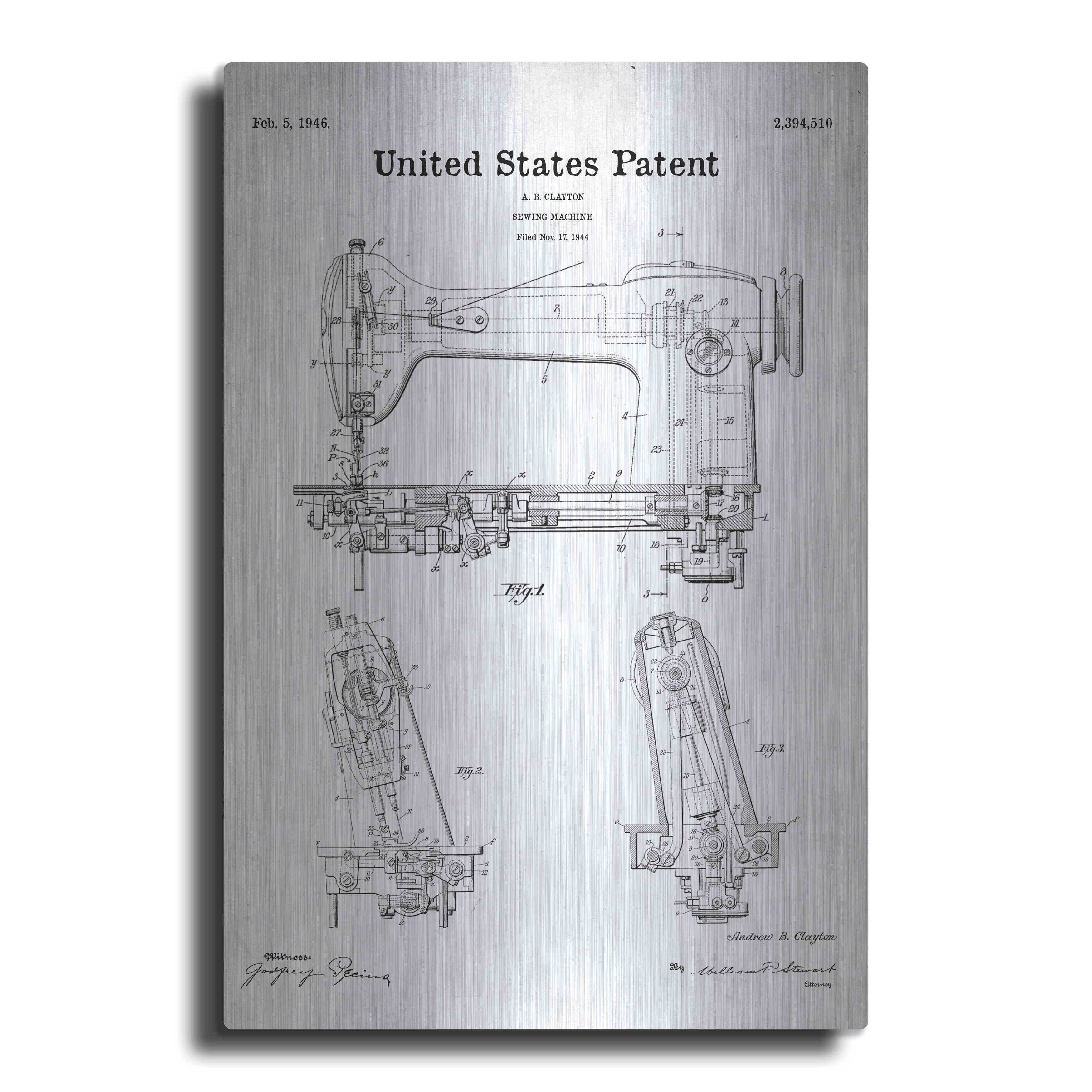 Luxe Metal Art 'Sewing Machine Blueprint Patent White' Acrylic Glass ...