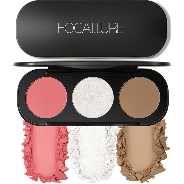 FOCALLURE 3 in 1 Powder Blush and Highlighter Palette, Matte Blush and ...