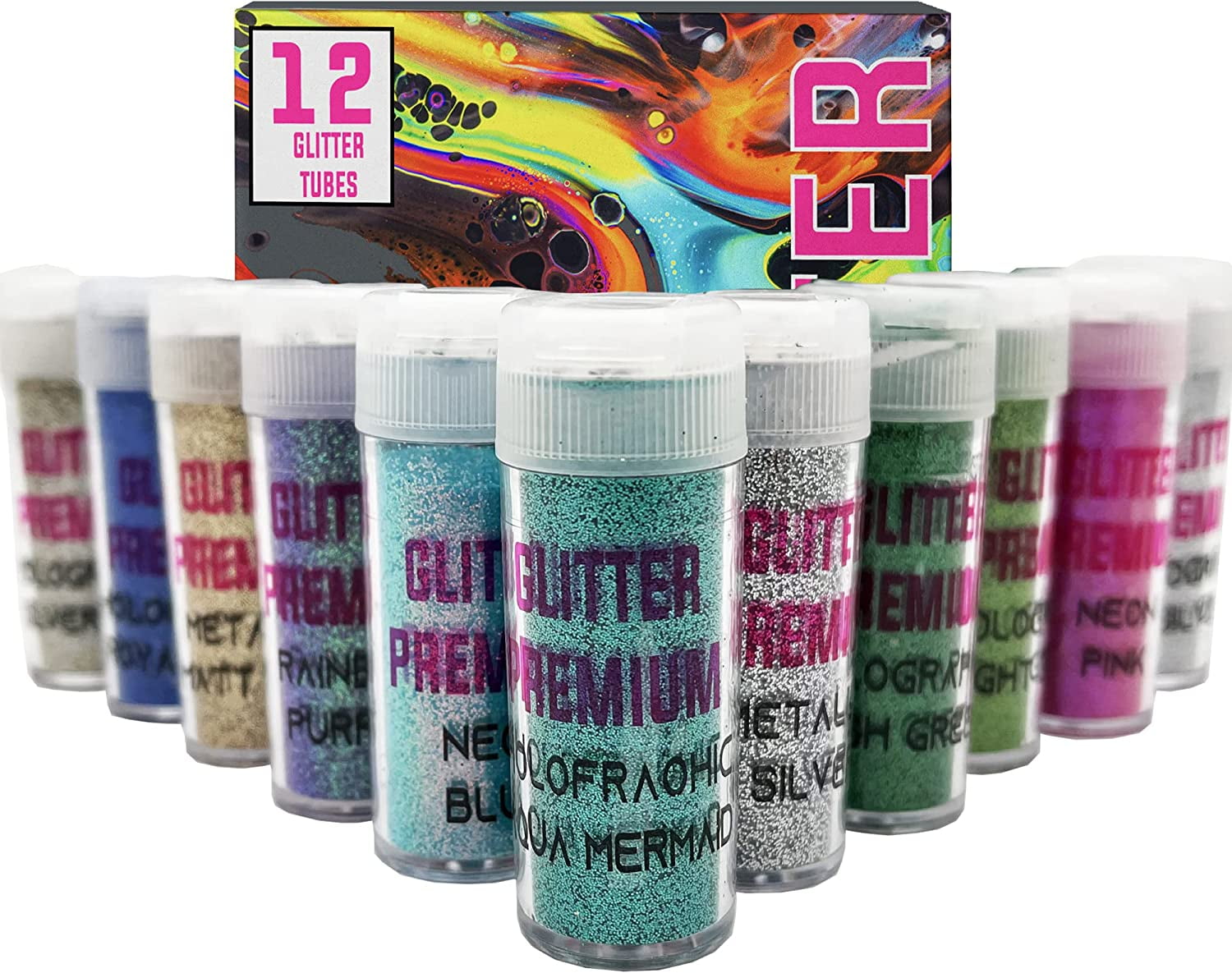 12 Glitter Tube Craft Box (0.34oz/9.6g) All-Purpose Ultrafine Glitter ...