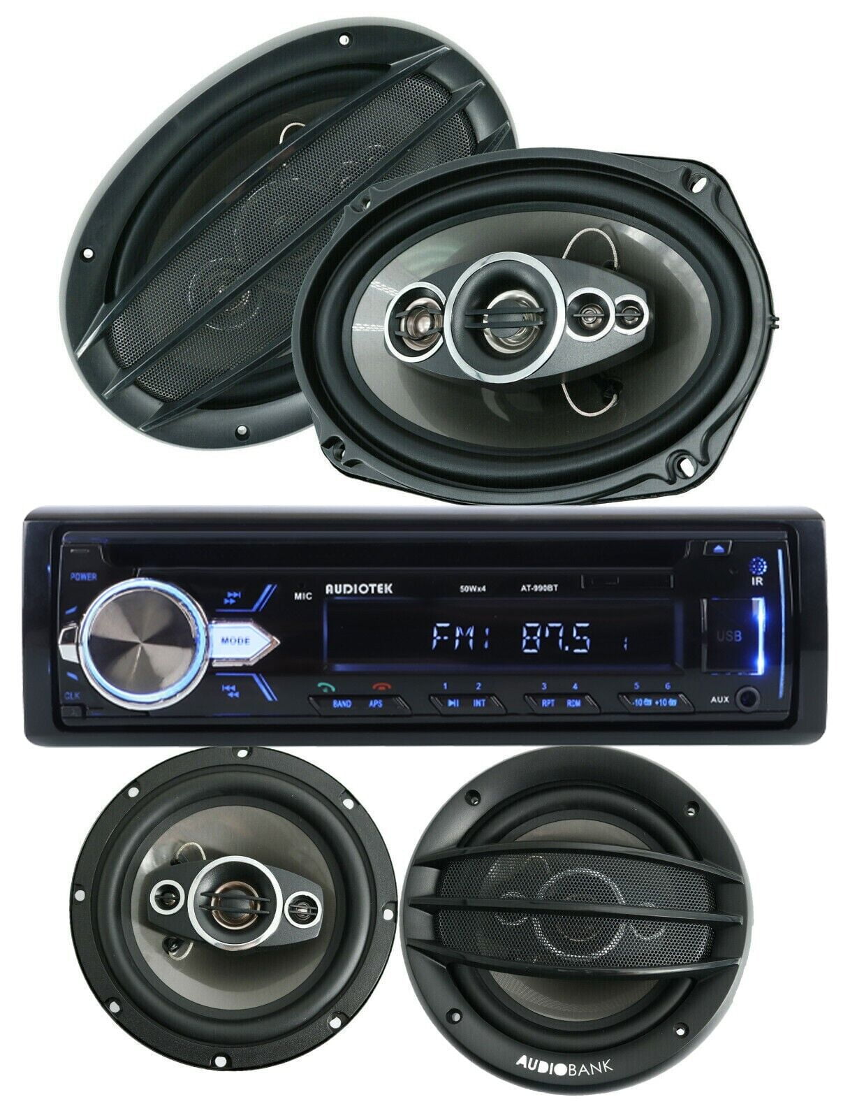 Audiotek Car Stereo CD Bluetooth Receiver + Audiobank 6.5 & 6X9 Coaxial ...