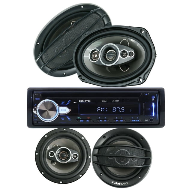 Audiotek Car Stereo CD Bluetooth Receiver + Audiobank 6.5 & 6X9 Coaxial ...