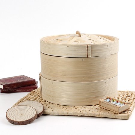 2 Tier 8-Inch Diameter Bamboo Steamer Chinese Dim Sum Basket for ...