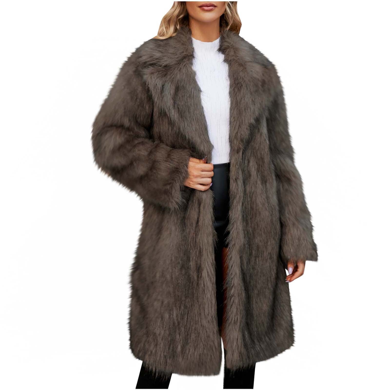 Click here for Wrkekc Womens Faux Fur Long Coat V-Neck Open Front... prices