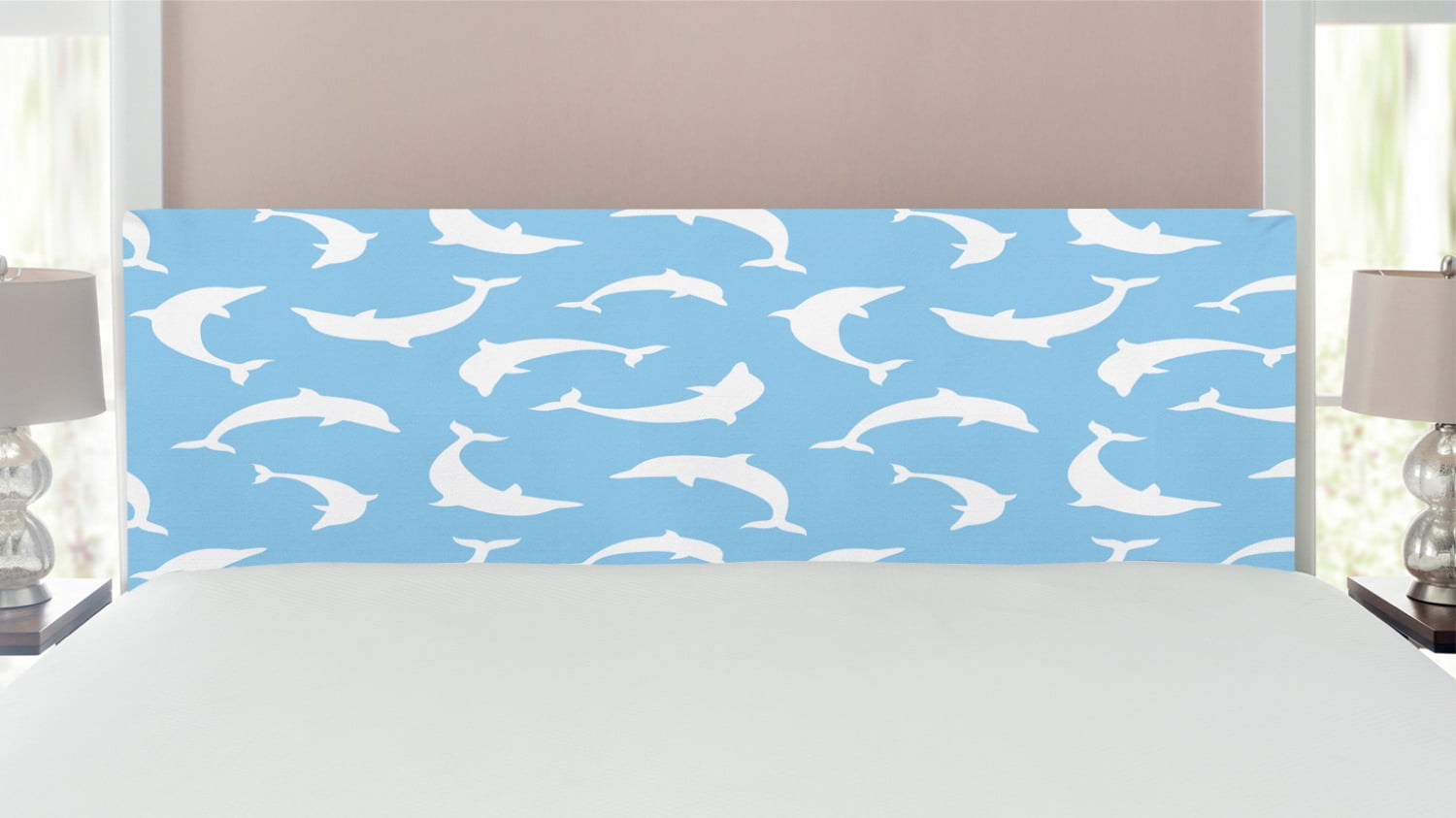 Sea Animals Headboard, Pattern with Dolphins Silhouettes Simple Fun Art ...
