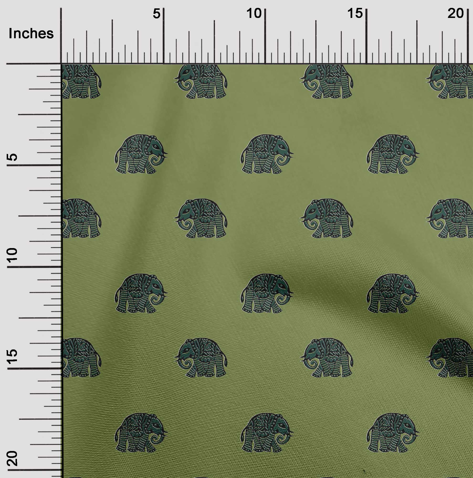oneOone Organic Cotton Poplin Twill Fabric Elephant Block Print Fabric ...