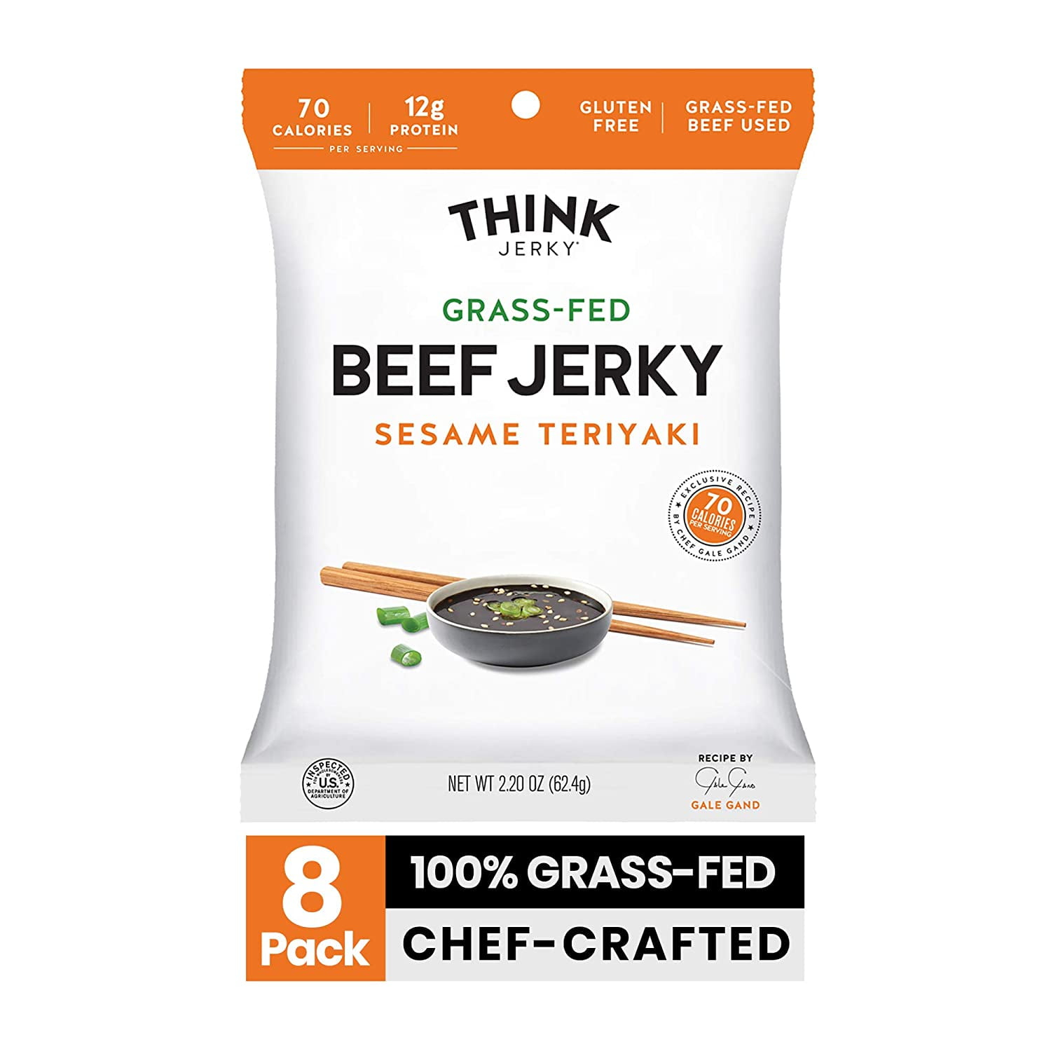Think Jerky, Sesame Teriyaki Beef Jerky (2.2 Ounce Bags, Pack of 8 Bags ...