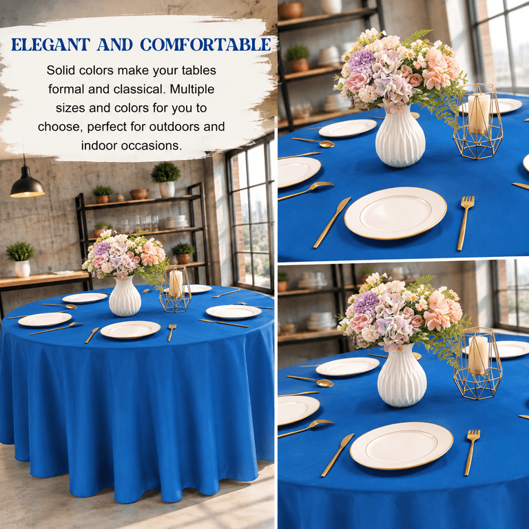 Blue 70 Inch Round 4 Pack Polyester Tablecloths For Wedding Dining ...