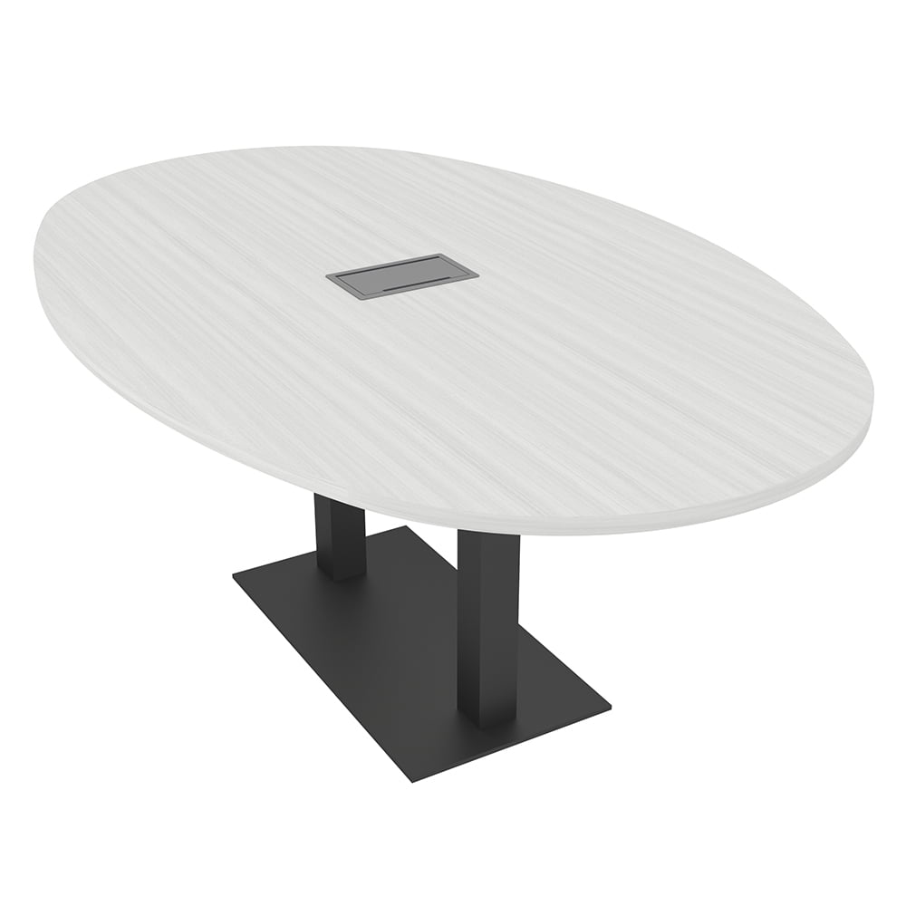 7x4 Boat-Oval Conference Table With Square Metal Base Power And Data ...