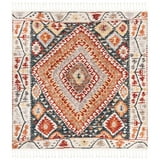 SAFAVIEH Farmhouse Flannery Aztec Fringe Area Rug, Ivory/Navy, 6'3" x 6 ...