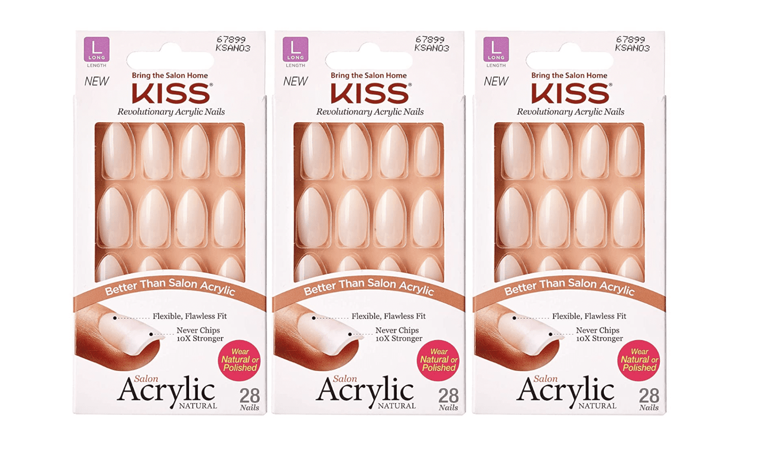 KISS Salon Acrylic Natural Nails (KSAN03 - 3 PACKS) - Walmart.com