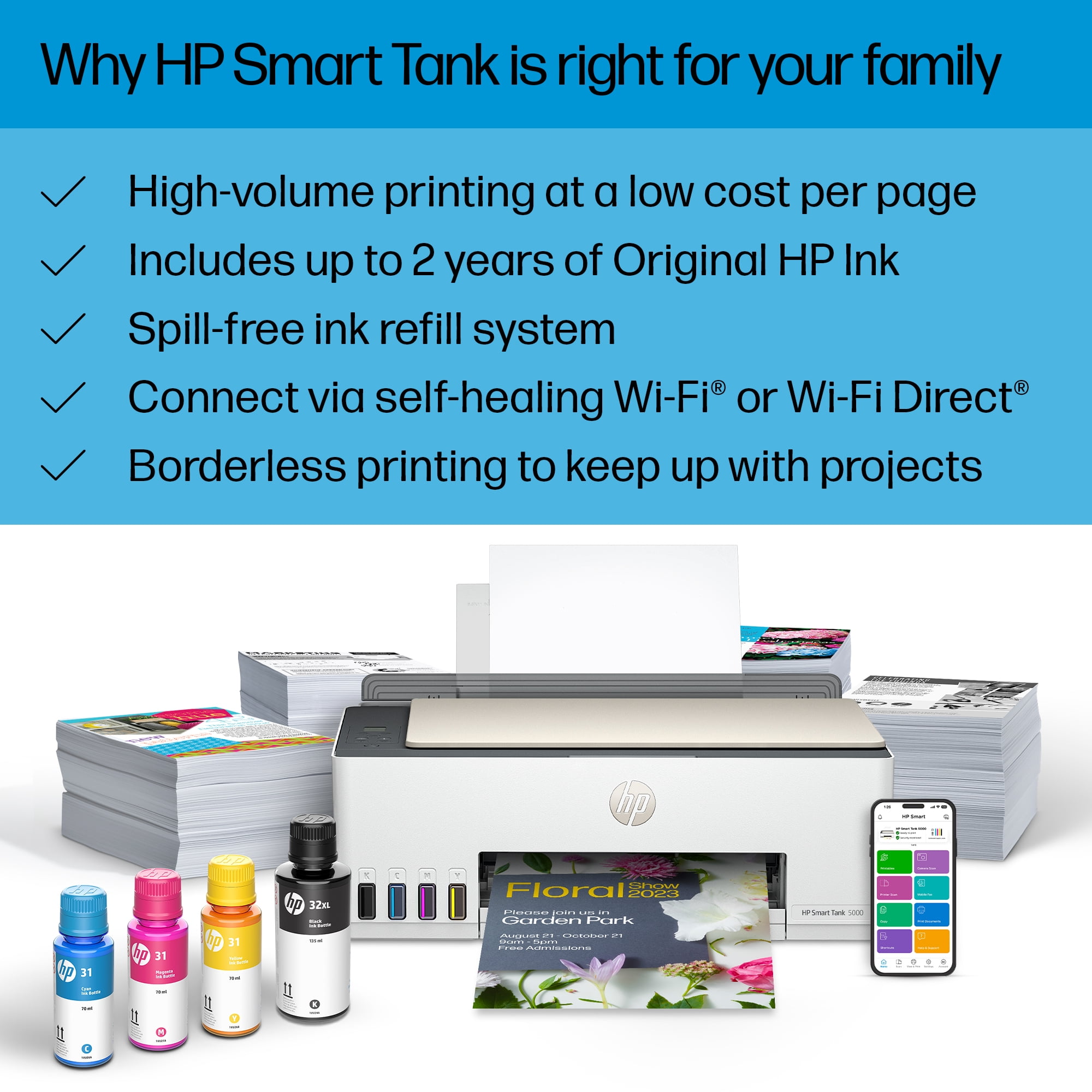 HP Smart Tank 5000 Wireless All-in-One Supertank Color Home Inkjet ...