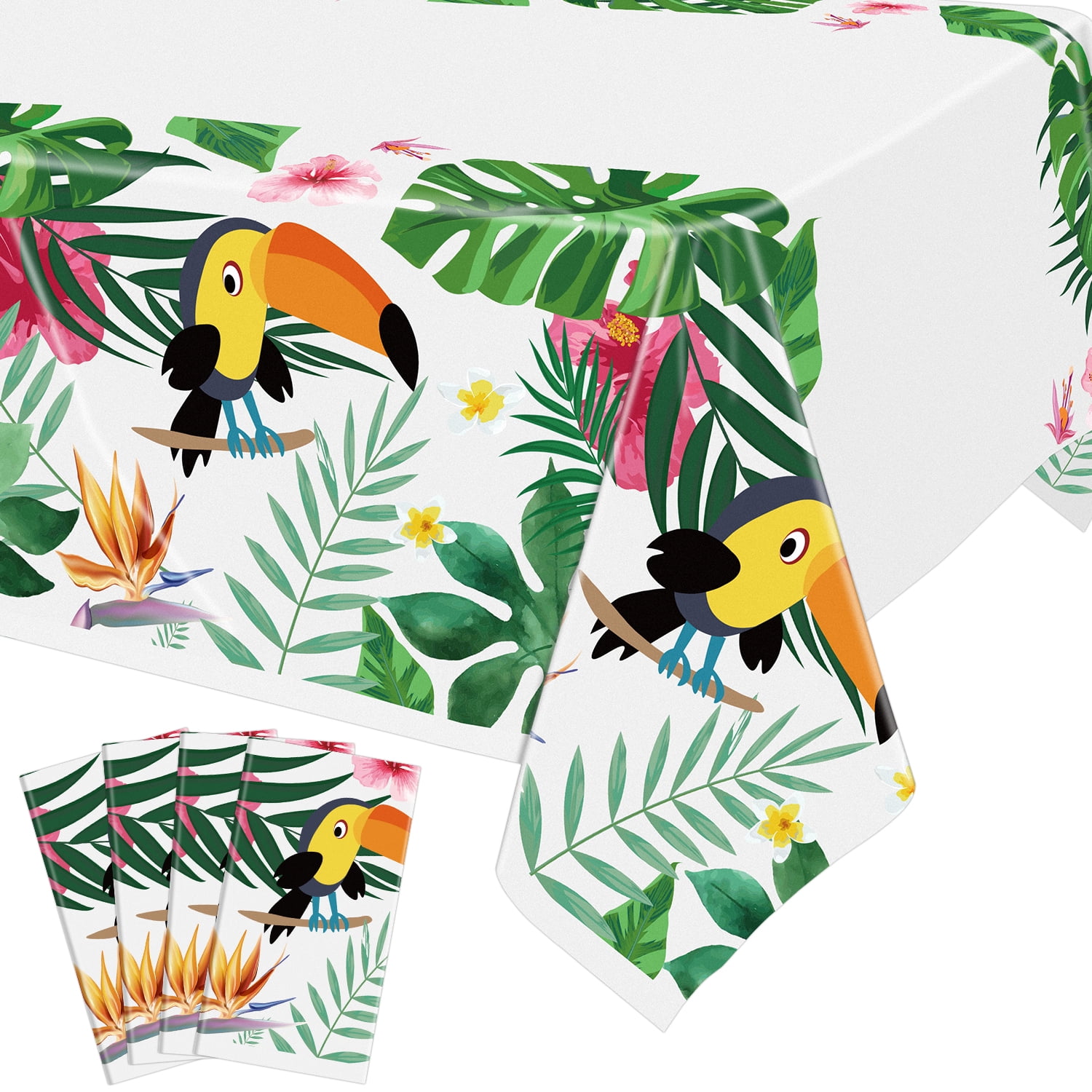 4 Pack Hawaiian Luan Tablecloths - 86.6”x51.2” Disposable Plastic ...