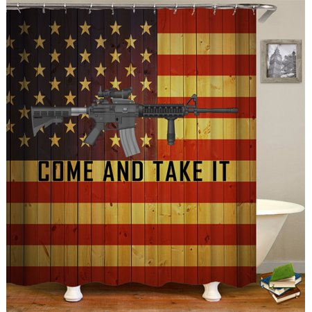 Shower Curtain Set With Hooks America Flag With Gun Patriotic Military ...