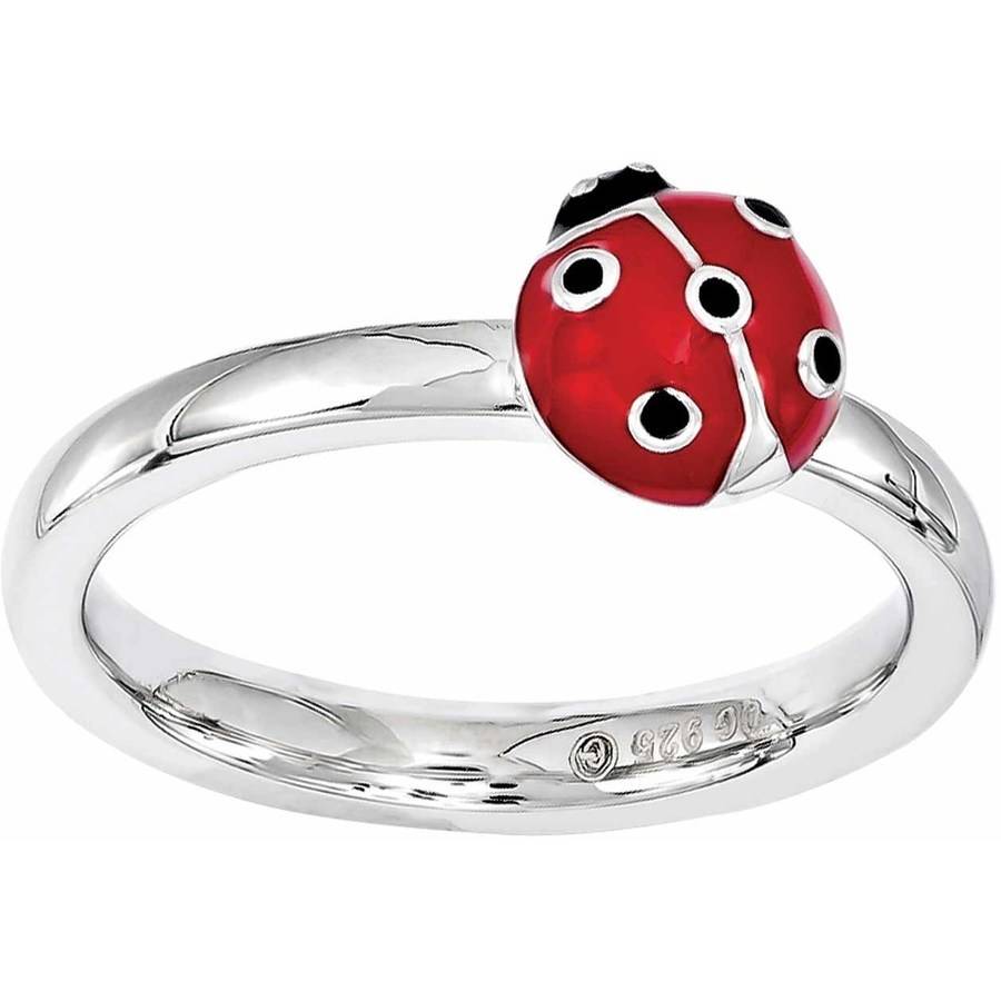 Sterling Silver Red & Black Enamel Ring - Walmart.com
