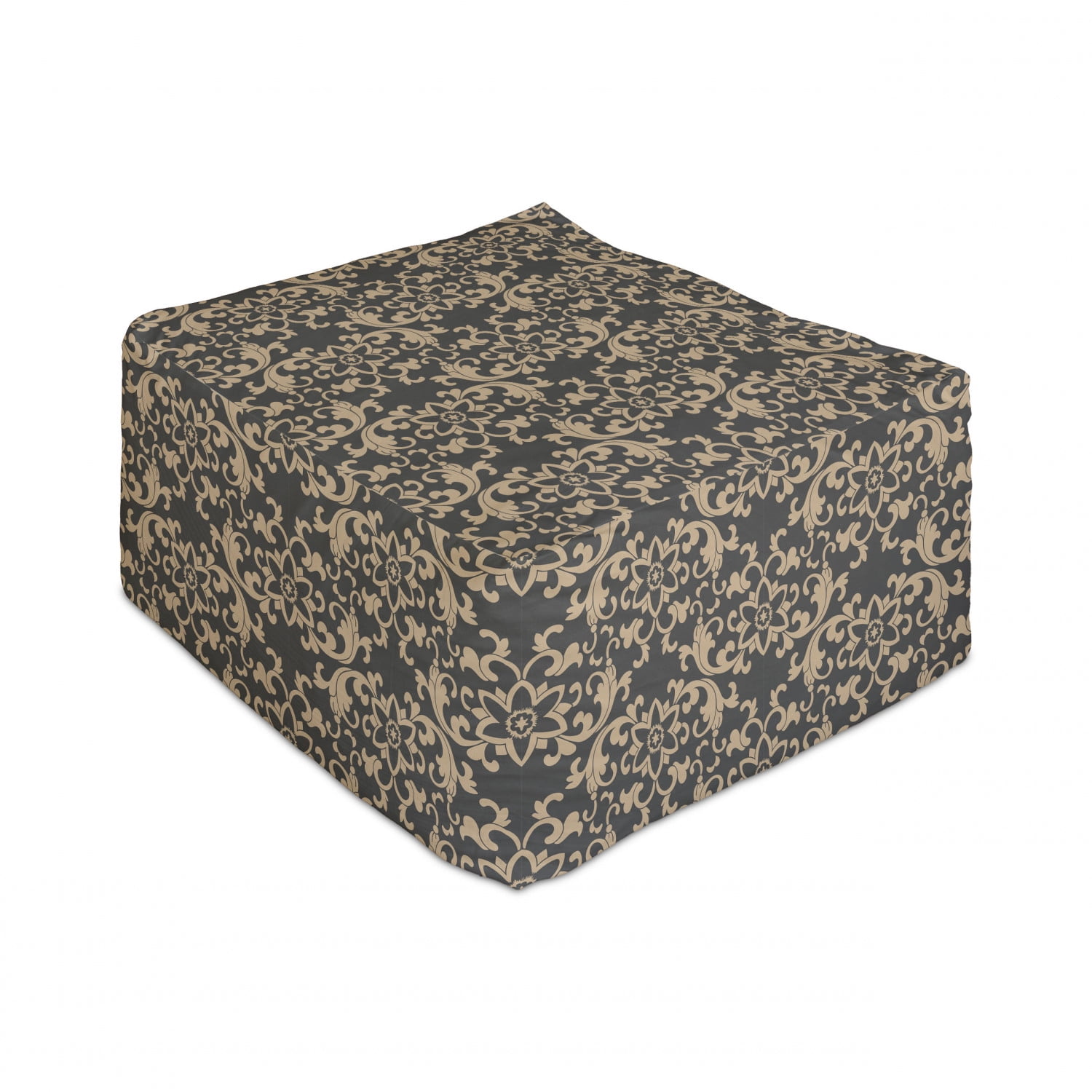 Antique Oriental Rectangle Pouf, Continuous Eastern Spiral Damask ...