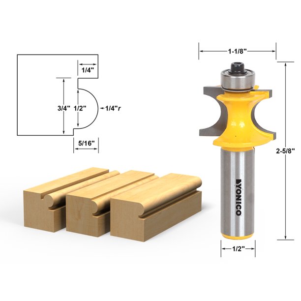 Yonico Bullnose Beading Router Bit 1/4"r - 1/2" bead - 1/2" Shank ...