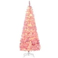 HOMCOM Slim Fake Plastic Artificial Christmas Tree with LED Lights ...