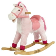 Animated Rocking Horse with Sounds, Plush Ride-On Pony with Wooden Base ...