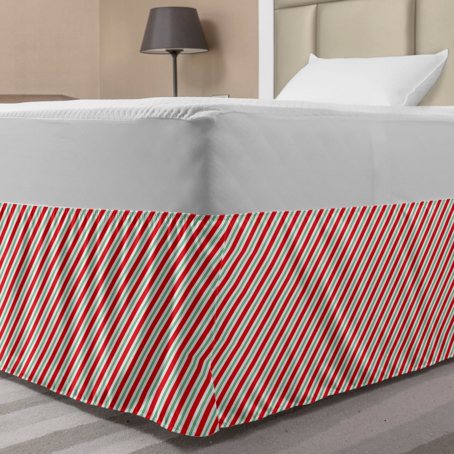 Candy Cane Bed Skirt, Bicolor Stripes and Lines Traditional Design ...