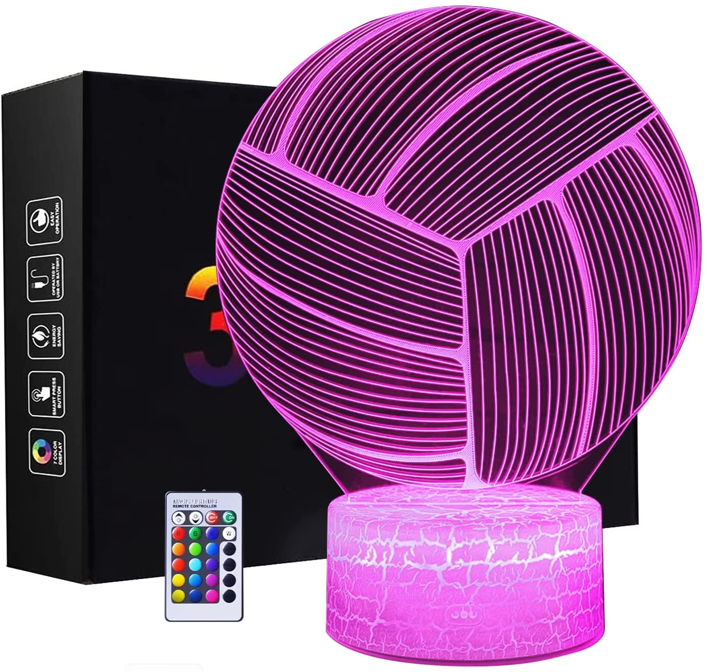 YSITIAN 3D Volleyball Night Lights,LED 16 Colors Changeable Light USB ...