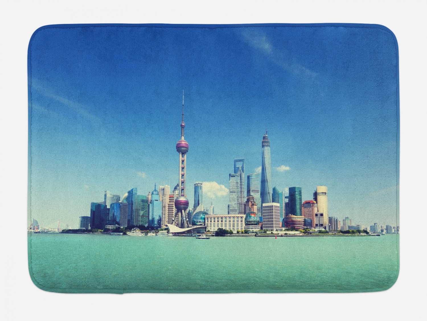 China Cityscape Bath Mat, Shanghai Skyline Pudong River Scene ...