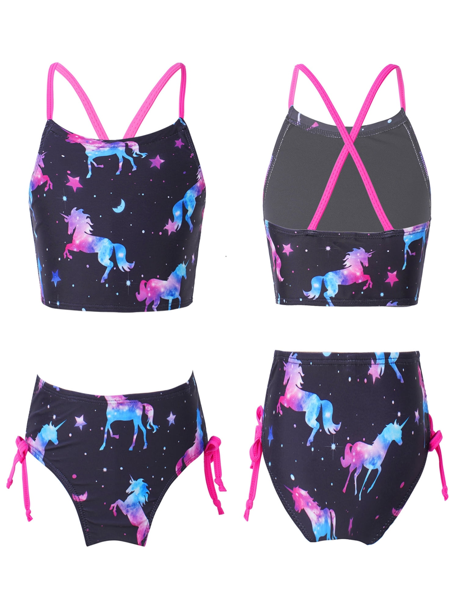 TiaoBug Kids Girls Floral Printed Bikini Set 2 Piece Halter Crop Top ...