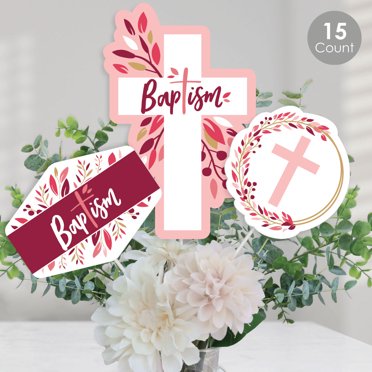 Big Dot of Happiness Pink Elegant Cross - Table Decorations - Girl ...