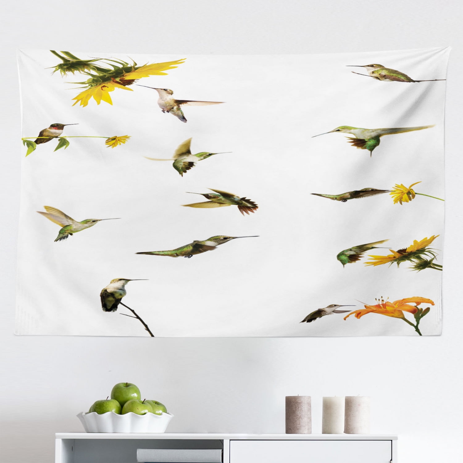 Hummingbirds Tapestry, Tropical Flowers and Leaves Natural Foliage ...