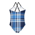 Blue Checkered Pattern Girls' One-Piece Swimwear 3T-10T Soft Stretchy ...