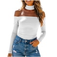 Blouse for Women Long Sleeve Off Shoulder Choker Neck Form Fitting ...