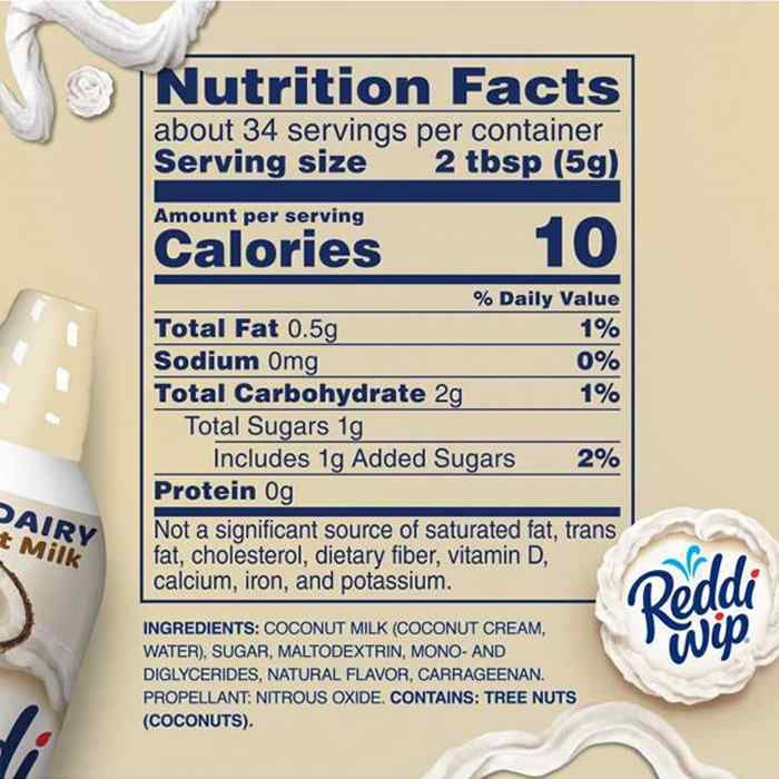 Reddi Whip Nutrition Label