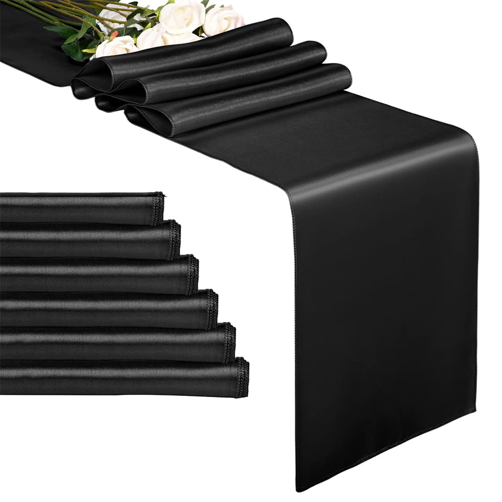 Pesonlook 6 Pcs Satin Table Runners Black for Wedding 12 x 108 Inch ...