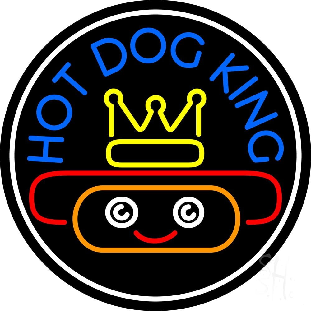Hot Dog King Circle LED Neon Sign 26 x 26 - inches, Black Square Cut ...