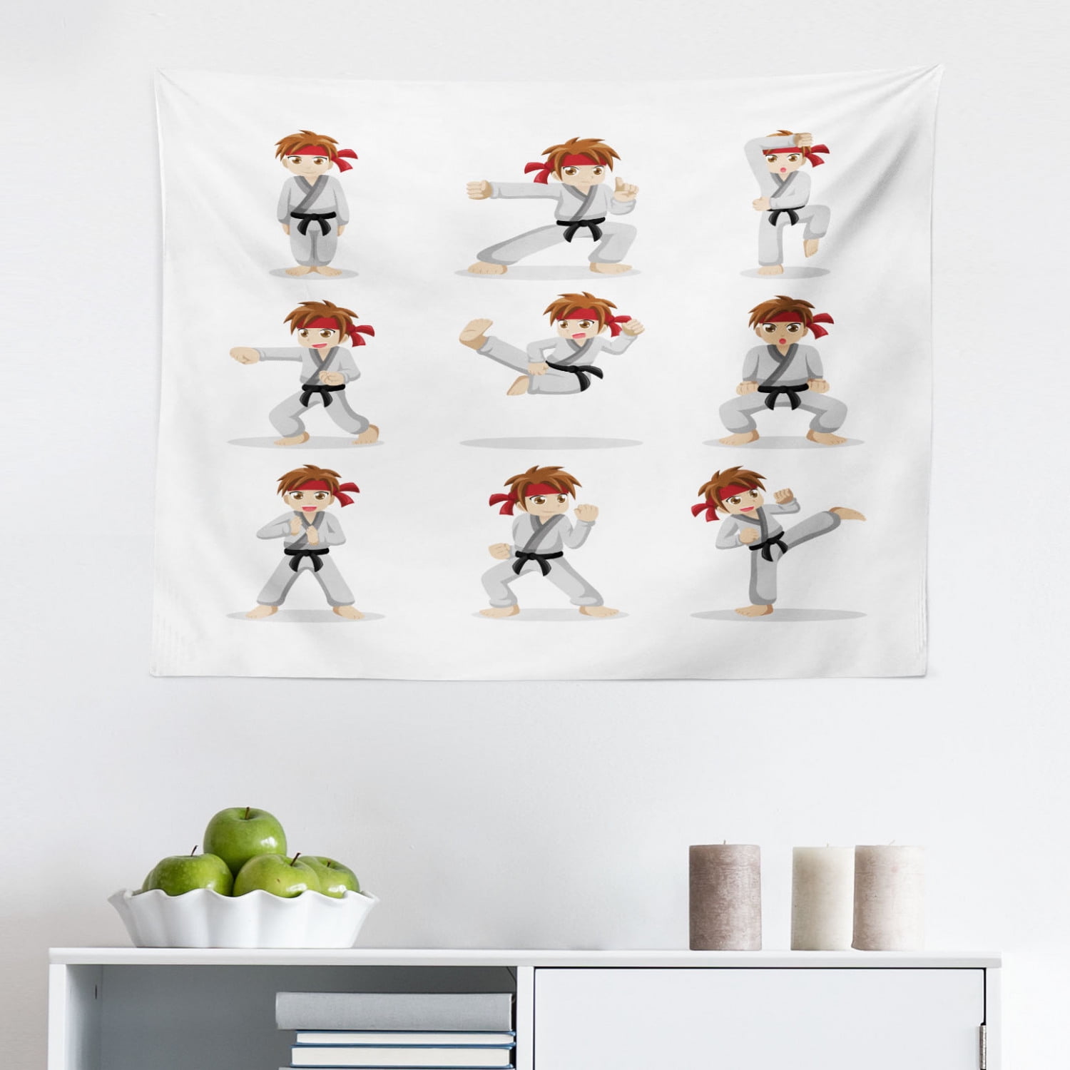 Karate Tapestry, Practicing Self Defence Martial Arts in Dojo Funny ...