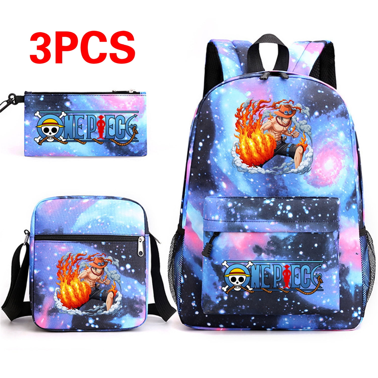 3PCS Anime One Piece Luffy Zoro Backpack, Teens Boys Girls
